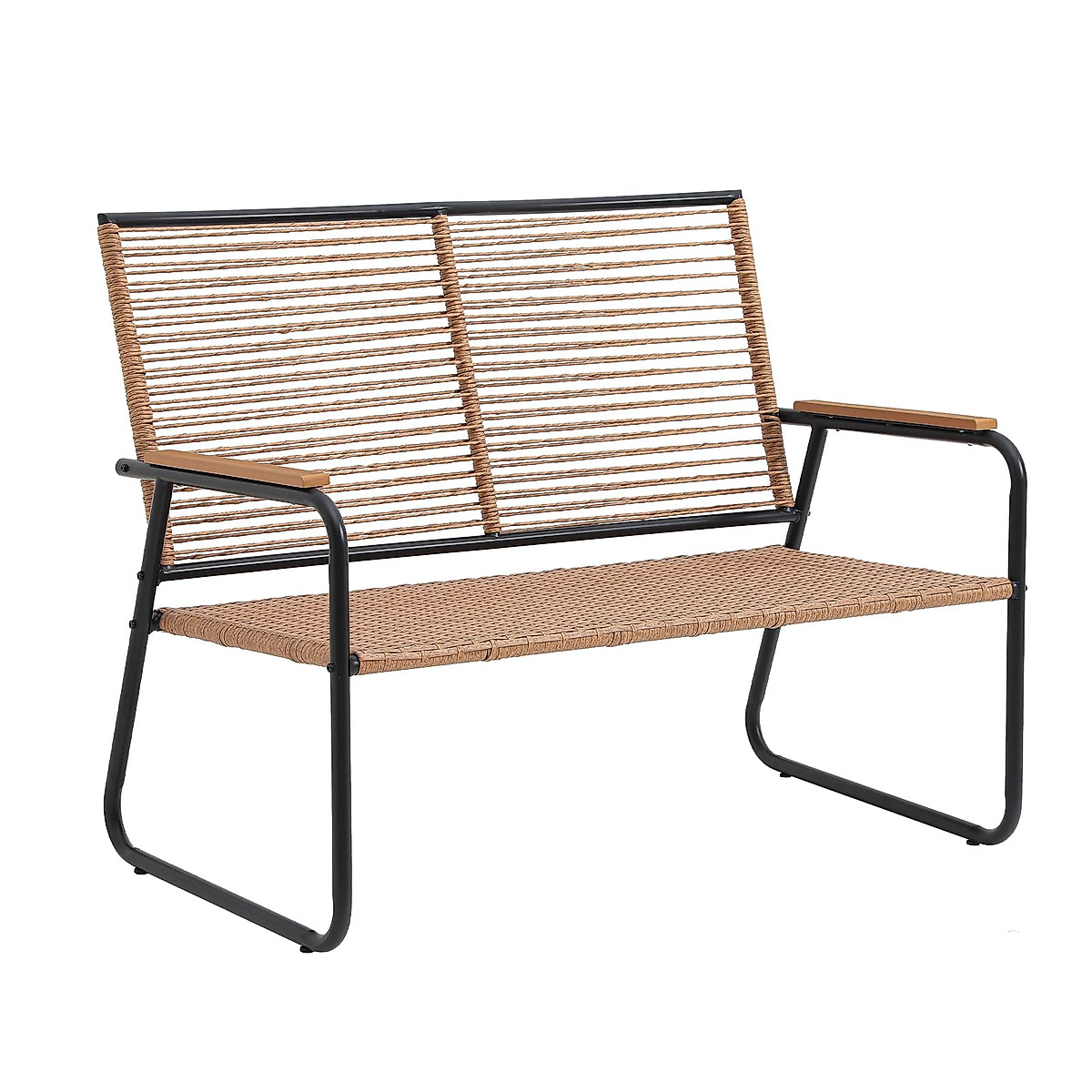 C-Hopetree Metal Outdoor Loveseat Bench for Outside Patio Porch, Natural All Weather Twisted Wicker Twinseat Chair