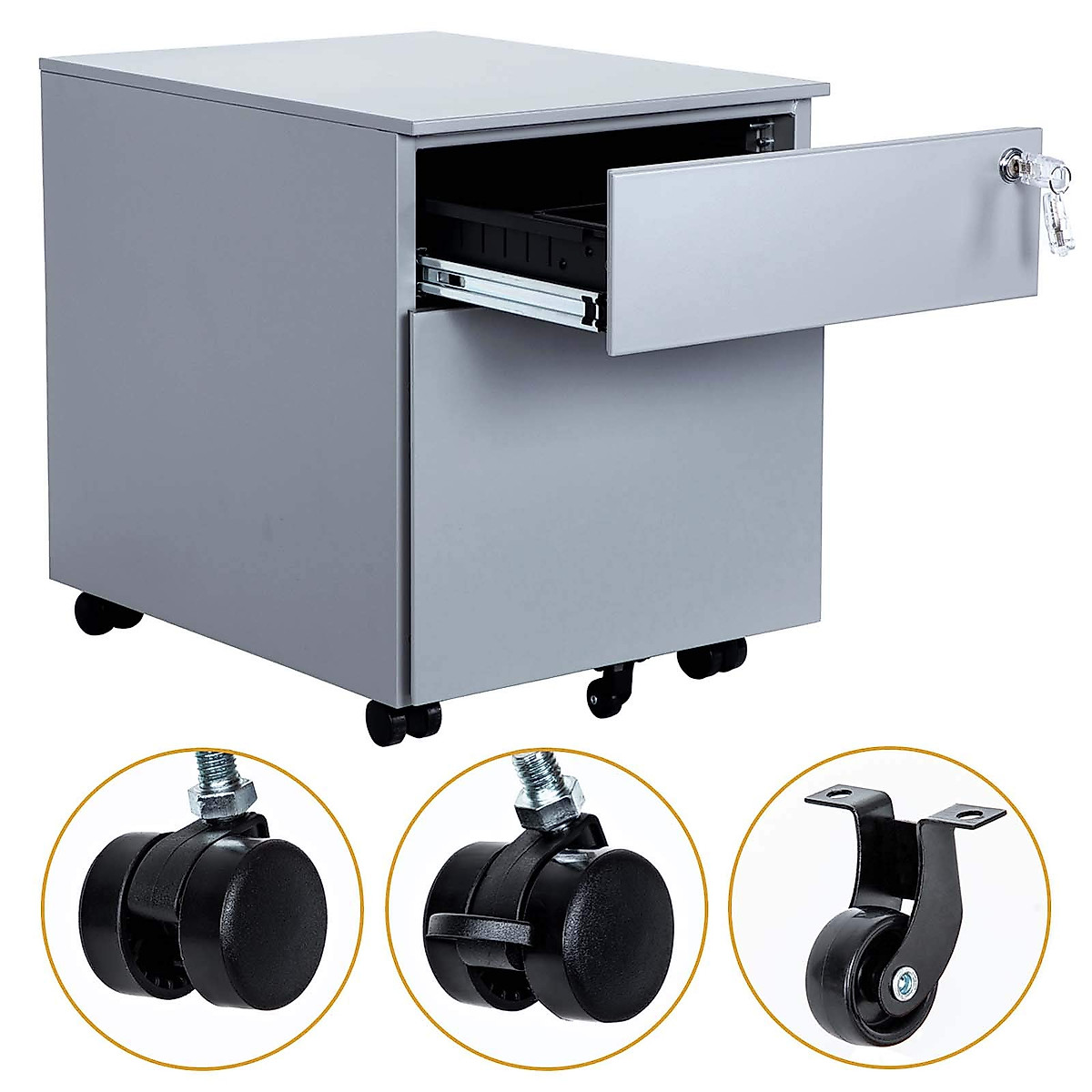 AIMEZO 2-Drawer Mobile File Cabinet Under Desk Storage for Home Office, Fully Assembled Silver