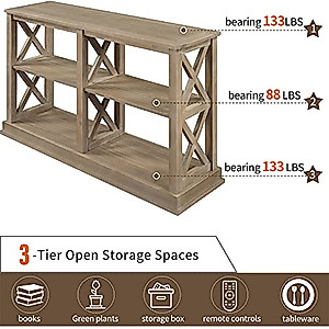 Livavege Console 3-Tier Open Storage, Narrow Sofa Entry Way w/Wood X-Shaped Frame, Entrance Tables for Small Space, Living Room, Entryway, Foyer, Hallway, Office, Natural