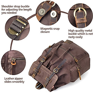 PKUVDSL Canvas Backpack, Series Vintage Leather Rucksack, 15.6’’ Laptop Backpack, Military Satchel Backpack for Men Women Traveling Hiking