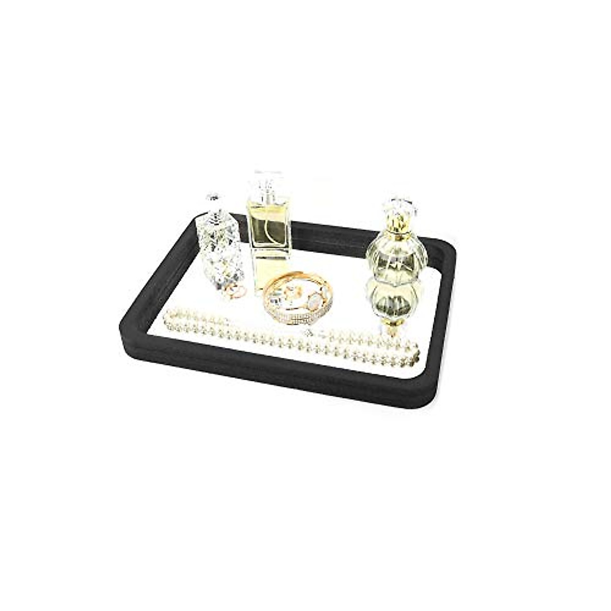 Polar Whale 2 Polished Mirrored Bottom Vanity Organizer Trays for Home Bedroom Bathroom Perfume Jewelry Makeup Storage Stand Washable Durable Black Foam with Heavy Metal Mirror Large 12 x 9 Inches