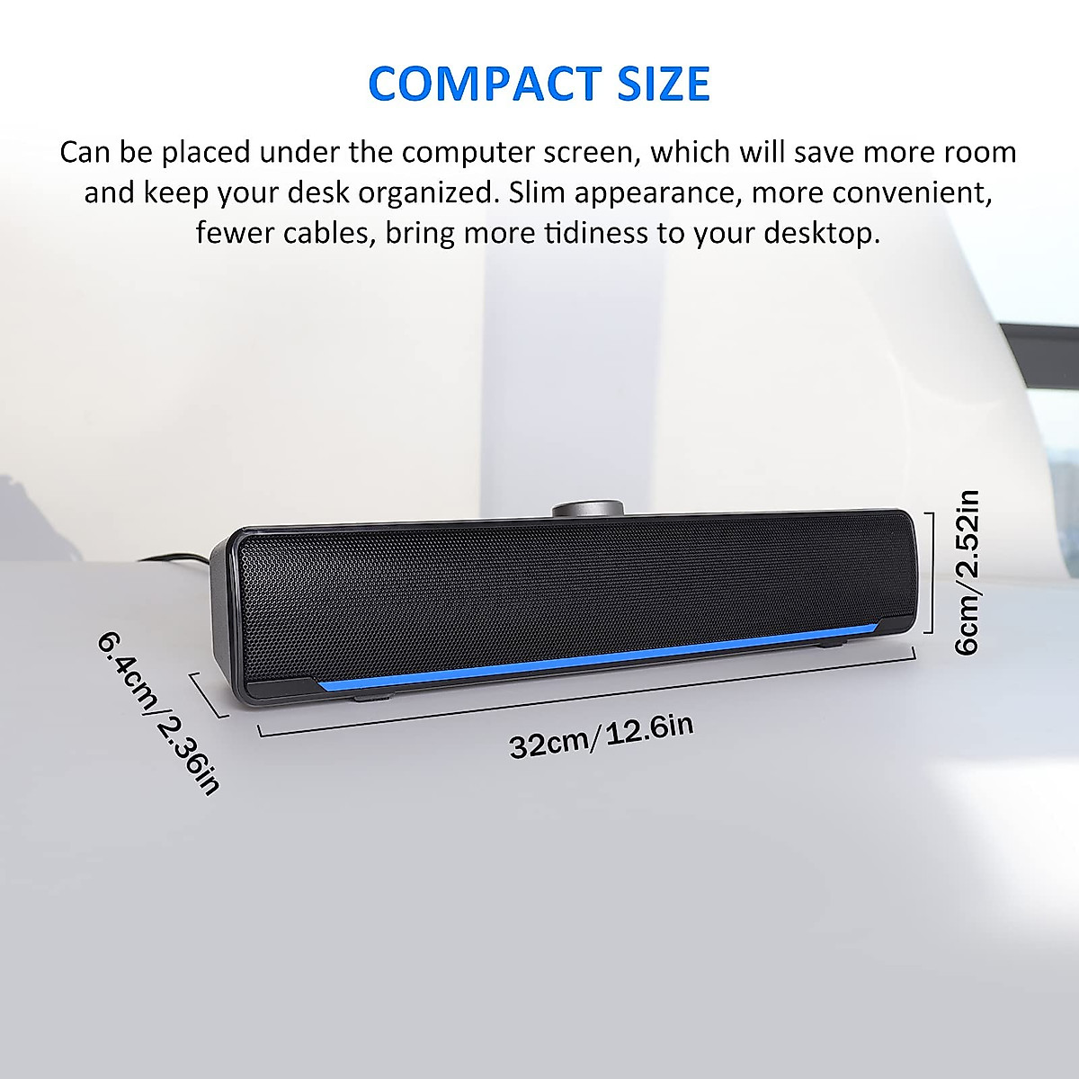 Computer PC Bluetooth Gaming Soundbar Desktop Monitor Speakers HiFi Stereo Wireless with USB Powered PC Speaker for Laptop Smartphones Tablet Ipad