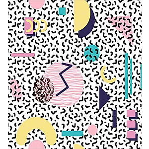 Ambesonne 90s Duvet Cover Set, Geometric Pattern in Retro Style Round Half Moon Triangle Shapes Art, Decorative 3 Piece Bedding Set with 2 Pillow Shams, Queen Size, Navy Yellow