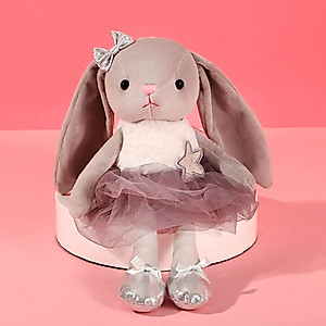 Ruzucoda Ballerina Dolls Plush Bunny Rabbit Soft Toys Ballet Dance Recital Gifts for Girls Gray 15.5 Inches