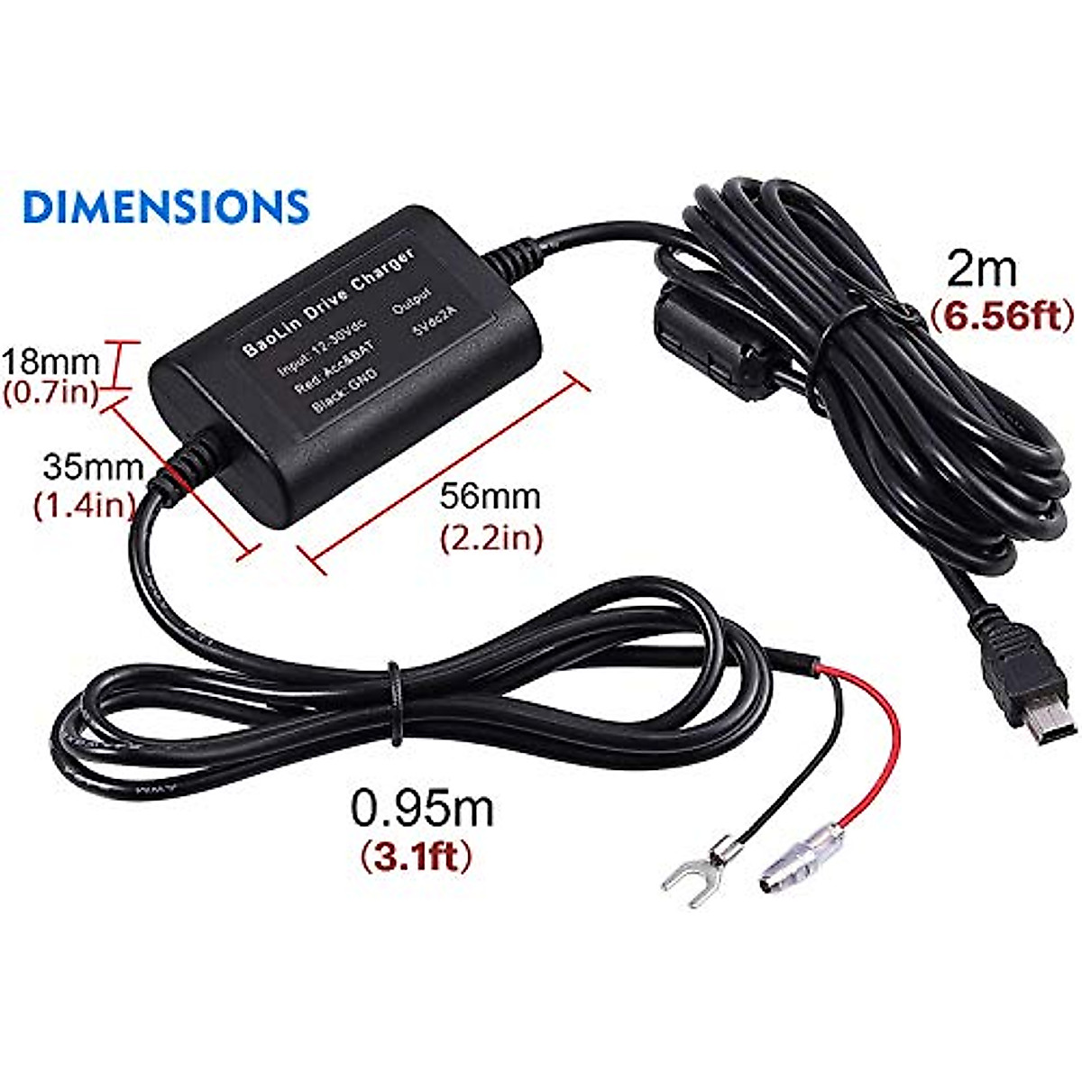 Justech 10ft Hard Wire Kit for Dash Cam with Mini/Micro/Micro2 Fuse 12V-24V to 5V Dash Cam Hardwire Kit