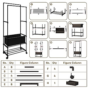 Double Rod Garment Rack, Rolling Clothes Rack, Industrial Pipe Hanging Clothes Rack with Wheels and Bottom Shelf, Freestanding Clothing Rack, Garment Rack Shoe Clothing Organizer Shelves (Black)