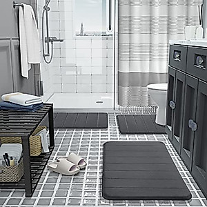 Yimobra 3 Pieces Memory Foam Bath Mat Sets, 44.1x24 + 31.5x19.8 and U-Shaped for Bathroom Rugs, Toilet Mats, Non-Slip, Soft Comfortable, Water Absorption, Machine Washable, Dark Gray