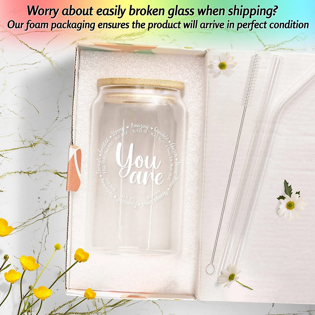 88FERMION Christian Gifts for Women, Inspirational Gifts for Women, Spiritual Gifts for Women, Birthday, Best friend, Catholic, Motivational, Religious Gifts for Women, 16 Oz Coffee Glass