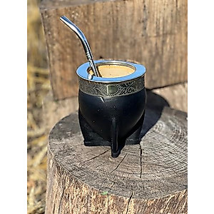 Genérico Mate Imperial Argentino Kit Mate (copa mate) y Bombilla de acero inoxidable, Mate de Calabaza, envuelto Cuero Hecho a Mano, incluye un Packing premium