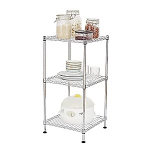 Keseno Chrome 3-Tier Black Wire Shelving Tower， Adjustable, Heavy Duty Storage Shelving Unit