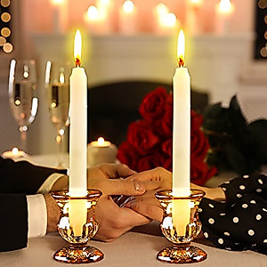 48 Pieces Glass Taper Candle Holders 2.5 Inch Clear Glass Taper Candlestick Holders Bulk Elegant Glass Candle Holders for Table Centerpiece Wedding Christmas Thanksgiving Party Decor (Gold)