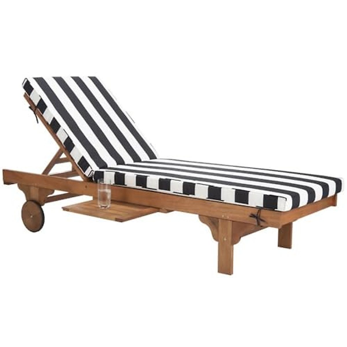 SAFAVIEH Outdoor Collection Newport Natural/ Black & White Stripe Cushion Built-in Side Table Adjustable Chaise Lounge Chair