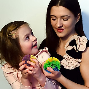 2 Packs Colorful Super Silicone Big Ball 4.7 inches, Monkey String Balls Koosh Balls Sensory Fidget Set,Rainbow Pom Ball, Colorful Bouncy Ball ,Stress Ball, Sensory Balls