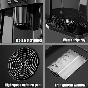 Refrigeration Modern High-Efficiency Maker Water Dispenser Countertop 36Lbs/24H LCD Display Portable Black Portable 2 In 1 Ice Ice-Making Restaurants, Bars Canteens, Snack