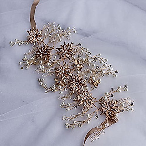 Gold Color Bridal Headband Hair Leaf Floral Wedding Handmade Fashion Women Headpiece (Metal Color : O4223) (Size : O045)