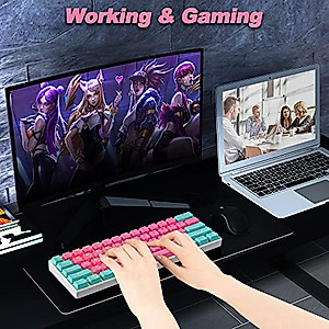 Fogruaden HYSSP 60% Wireless Mechanical Keyboard 61 Keys Pink Gaming Keyboard with PBT Keycaps RGB Backlight Type-C Cable for PC/Mac Gamger (Blue Switch Miami)