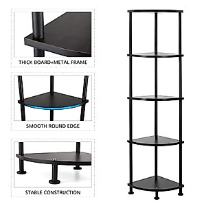5 Tier Corner Shelf Elevtab, Multipurpose Corner Shelf Stand Storage Bookshelf Tall Bookcase,Plant Stand Corner Shelf Unit for Living Room,Bedroom,Bathroom and Garden,Black shelves for Home and Office