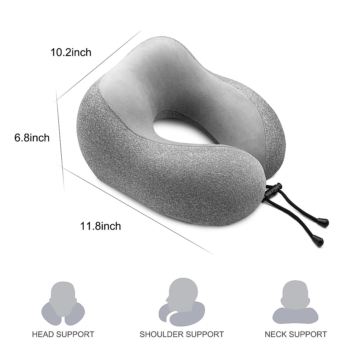 Gentlepaw Travel Pillow - Memory Foam Cervical Neck Pillow for Adults, Kids, Children, Convenient & Portable U Shaped Pillows, Airplane Pillow for Home, Office, Camping, Travelling, Sleeping (Gray)