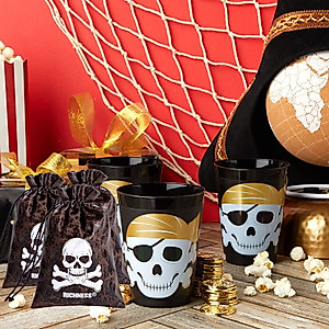 RICHNESS Pirate Loot Bags Goodie Bags with Drawstring 4.5 x 6.5 Inches Faux Cow Skin Pirate Treasure Bags for Pirate Party Favors Pack of 12
