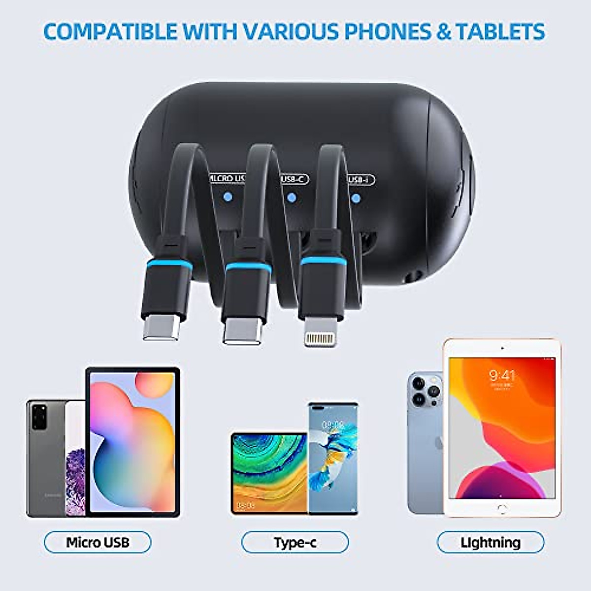 Multi Car Retractable Backseat 3 in 1 36W Car Charging Station Box Compatible with All Phones | iPhone | Samsung | Android | Share Ride Customer Charging Dock Attach to Headrest (Big)