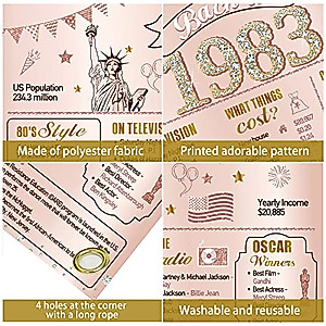 Large 40th Birthday Banner Backdrop Decoration for Women, Rose Gold Back in 1983 Happy 40th Birthday Background Sign Party Supplies, Pink Happy 40 Years Old Birthday Photo Props for Indoor Outdoor