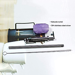 Natural Crystal Healing Straw Stainless Steel Reusable Drinking Straws with Brush and Gift Box (Dream Amethyst)