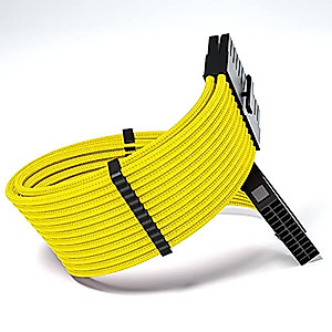 Funtin Mod Sleeved Cable, Yellow Power Supply Cable Extension Kit, 24PIN ATX, 4+4 PIN EPS, Dual 6+2 PIN PCIE