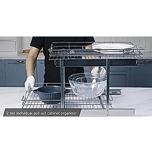 OCG Pull Out Cabinet Organizer (20" W x 21" D), 2 Tier Pull Out Drawers for Kitchen Cabinets, Pull Out Shelves for Base Cabinet Organization in Kitchen, Bathroom, Pantry, Chrome Finish
