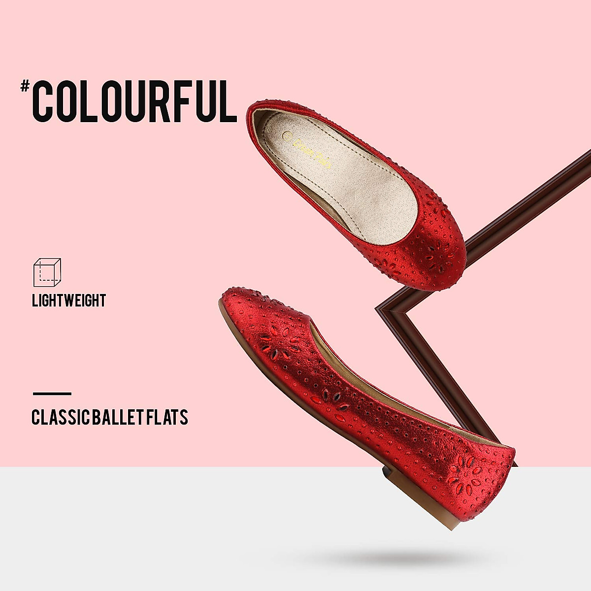 DREAM PAIRS Girls Dress Shoes Slip-on Rhinestone Glitter Ballet Flats for Wedding, Party, Birthday, Prom, Little Kid/Big Kid,Size 2 Little Kid,Nina-100-Red,NINA-100