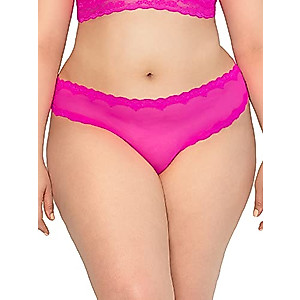 Smart & Sexy Women's Lace Trim & Mesh Panty 2 Packs Sexy Thongs & Cheeky Bikinis, Electric Pink/Black Hue, 7