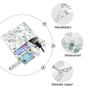 OTVEE Chic Eucalyptus Leaves Branch Wet Dry Bag, 2 Pcs Waterproof Reusable Wet Bag for Cloth Diaper Swimsuit