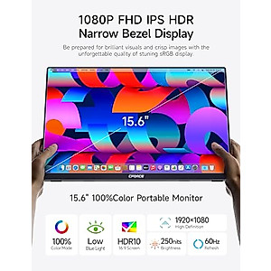 c-force Portable Monitor 15.6 inch FHD 1080P USB C HDMI Ultra-Slim IPS Computer Display w/Speakers, HDR Plug & Play, External Portable Monitor for Laptop PC Phone Mac Xbox PS5 Switch