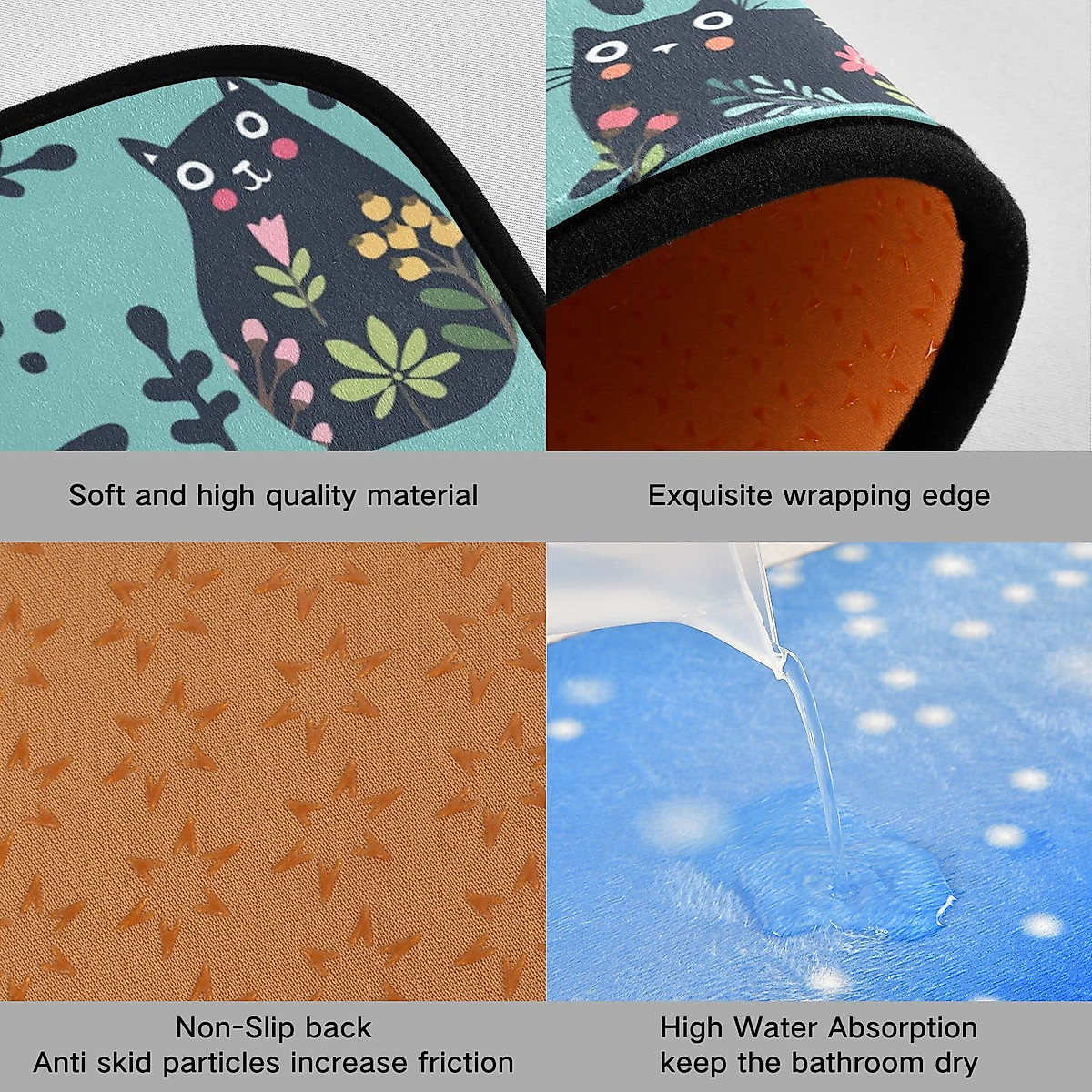 Kigai Cats and Colorful Flowers Kitchen Rugs and Mats Set of 2, Anti Fatigue Comfort Mat for Kitchen Floor, Non Skid and Washable Kitchen Rug, 27"x20"+47"x20"