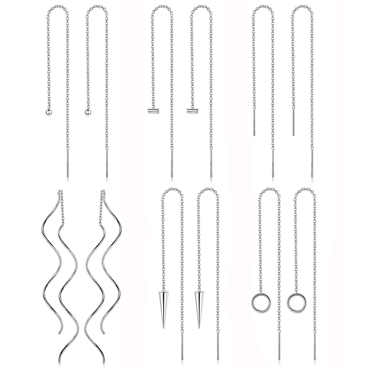 ORAZIO 6 Pairs Stainless Steel Chain Tassel Earrings for Women Lightweight Wave Threader Ball Dangle Drop Minimalist Chain Earrings Set