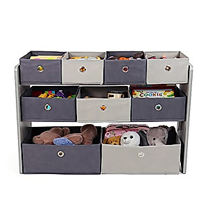 Humble Crew Book Organizer Kids Bookshelf, Grey/Navy & Kids Toy Organizer with 9 Storage Fabric Bins, Grey