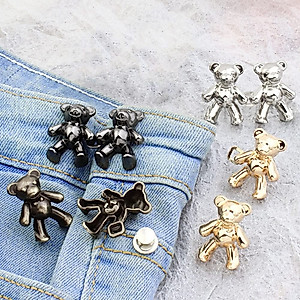 Thinslimer 8 Pairs Cute Bear Jeans Button Pins No Sew Detachable Waist Body Fit Tighten Buckles Perfect Girl's Gifts for Women Skirt Pant Jeans, Metal