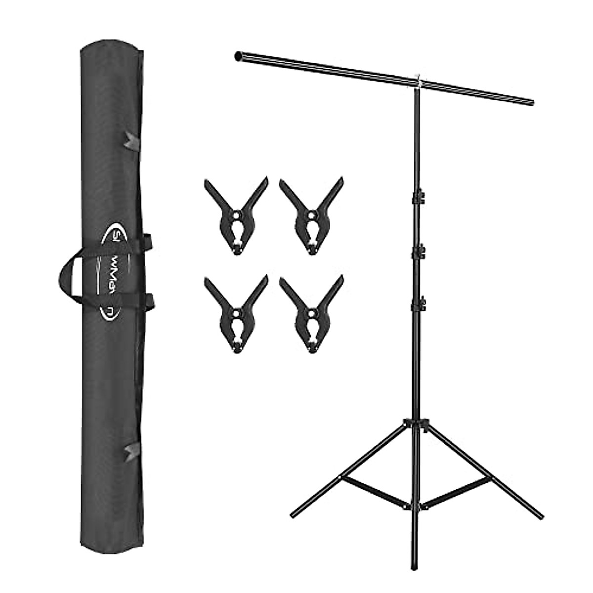 ShowMaven T-Shape Backdrop Stand 59in/150cm Wide 8.5ft Tall, Background Support Stand System with Carry Bag and 4 Clamps for Background, Photo and Video Studio