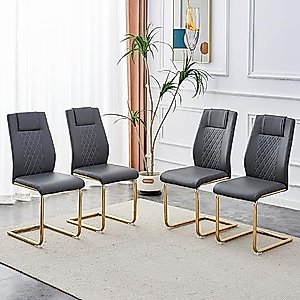 Gecheer Modern Dining Chairs, Dining Room Chairs, and Golden Leg Cushioned Chairs Artificial Leather, Suitable for Kitchens, Living Rrooms, Bedrooms, and Offices 4 Pieces Gray + PU Leather 2027A