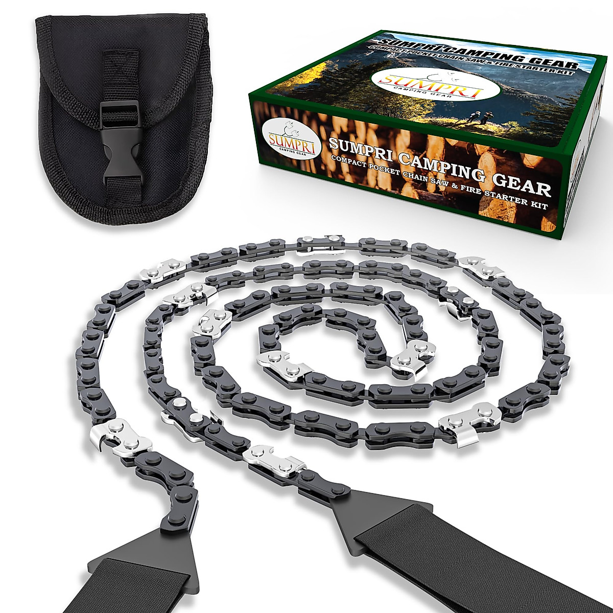 Pocket Chainsaw For Camping [36 Inch Heavy Duty Tool] -Manual Chain Saw, Survival Wire Saw -Rope Chain Saw For Cutting Tree Limbs -Hiking, Backpacking Gear -By SUMPRI