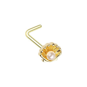 Covet Jewelry Golden Ariel's Pearl Shell L-Shaped Nose Ring