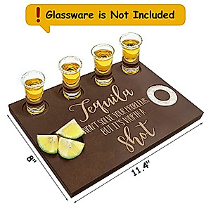 Huray Rayho Tequila Shot Board Serving Tray Huray Rayho Shot Glass Holder Display and Storage Shot Glasses with Salt Rim Bar Wooden Tray for Liquor Birthday Party Wedding Housewarming Men Women Gifts