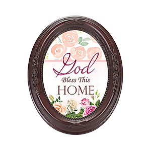 Cottage Garden God Bless This Home Mahogany Finish Floral 5 x 7 Oval Table Top and Wall Photo Frame
