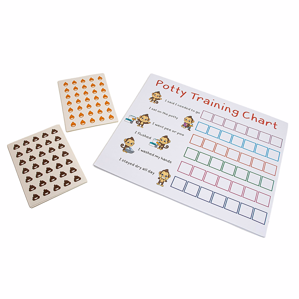 Potty Training Sticker Chart Reward- Monkey Design for Toddler Girls and Boys, Toilet Seat Motivational Weekly Progress Gift with 50 Poop Pee Sticker Sheets for Children