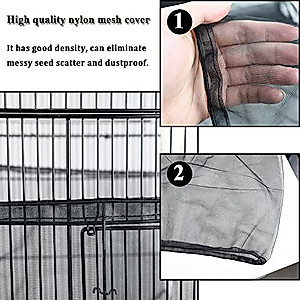 SYOOY Adjustable Bird Cage Seed Catcher Parrot Cage Nylon Mesh Net Birdcage Cover Feather Guard Soft Black Skirt Netting for Parrot Parakeet Macaw African Round Square Cage(Not Include Birdcage)