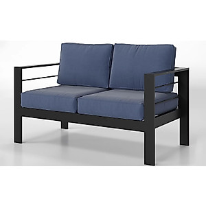 Kiss the Water Outdoor Loveseat, All-Weather Metal Aluminum Outdoor Patio Furniture Sofa with 5" Thick and Soft Cushion, Deep Seating Outdoor Couch for Balcony, Porch, Backyard