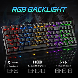 Mechanical Gaming Keyboard, 98 Keys RGB Backlit Full Size Keyboard with Blue Switch, Double Shot Injection Floating Keycaps, Full Anti-Ghost Wired Computer Keyboard for Windows PC Mac Xbox Gamer