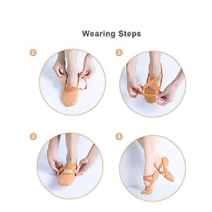 Daydance Brown Women Ballet Shoes Elastic Canvas Split Sole Dance Slippers for Adult