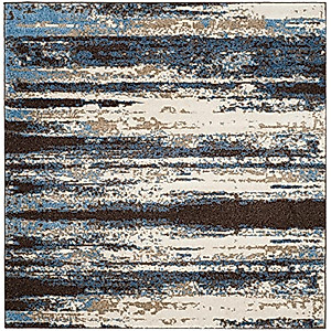 SAFAVIEH Retro Collection 6' Square Cream/Blue RET2138 Modern Abstract Non-Shedding Living Room Bedroom Dining Home Office Area Rug