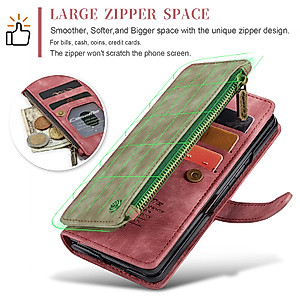 ANROD Wallet Case for Samsung-Galaxy-Z-Fold-5-5G,PU Leather Flip Magnetic Closure Shockproof Zipper Purse Cover for Samsung Galaxy Z Fold 5 5G,with Card Slots (Red)