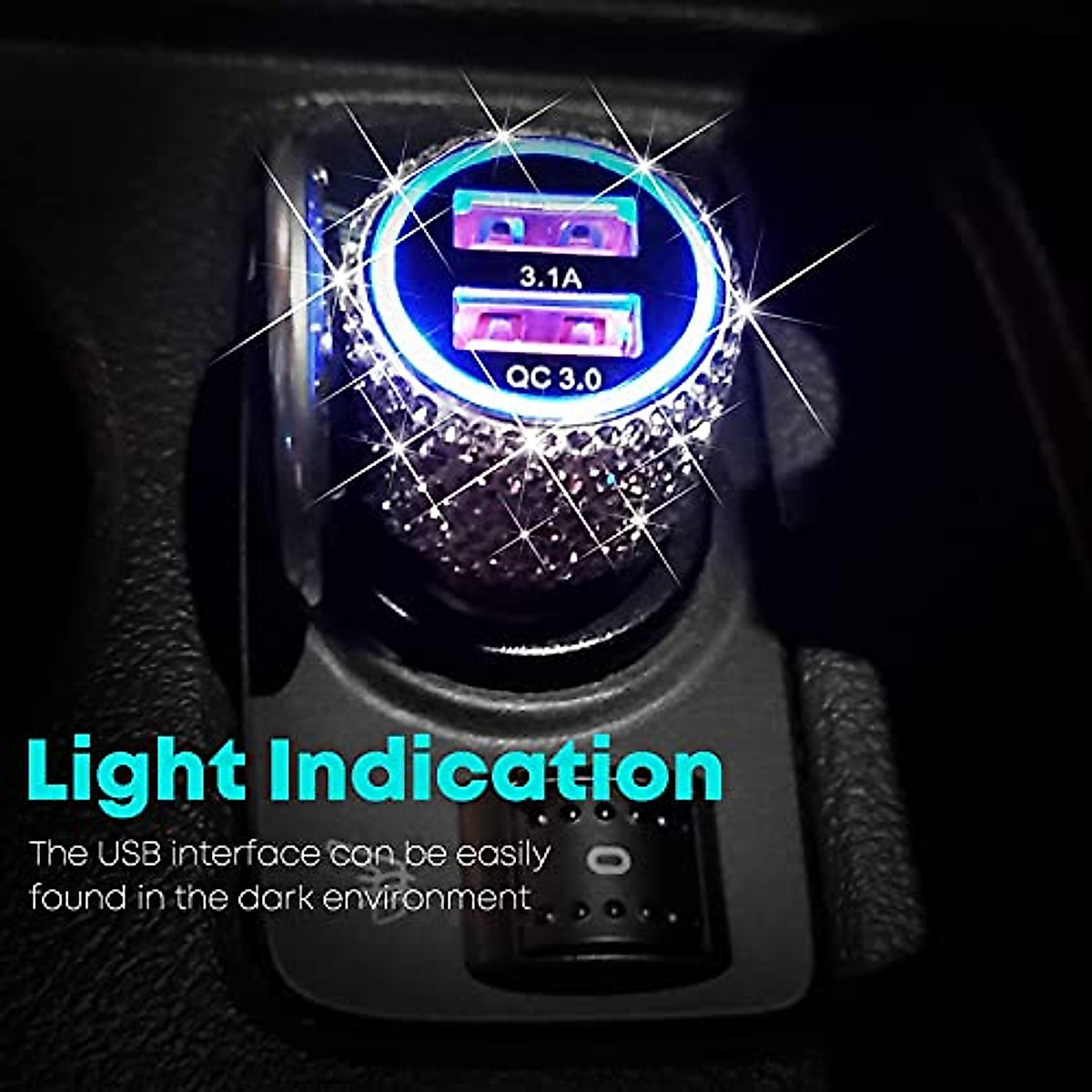 Bling Dual USB Car Charger Quick Charge 3.0 Crystal Fast Charging Cigarette Adapter Women Cute Car Accessories for iPhone Samsung Galaxy S10/S9/S8/S7/S7 Edge/S6/Edge+ Nexus 6P/5X,LG,Nexus(Multicolor)